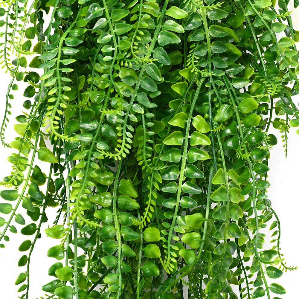 CLONG 2 pcs Artificial Hanging Ferns Plants Vine Fake Ivy Boston Outdoor UV Resistant Plastic Plants (Green)