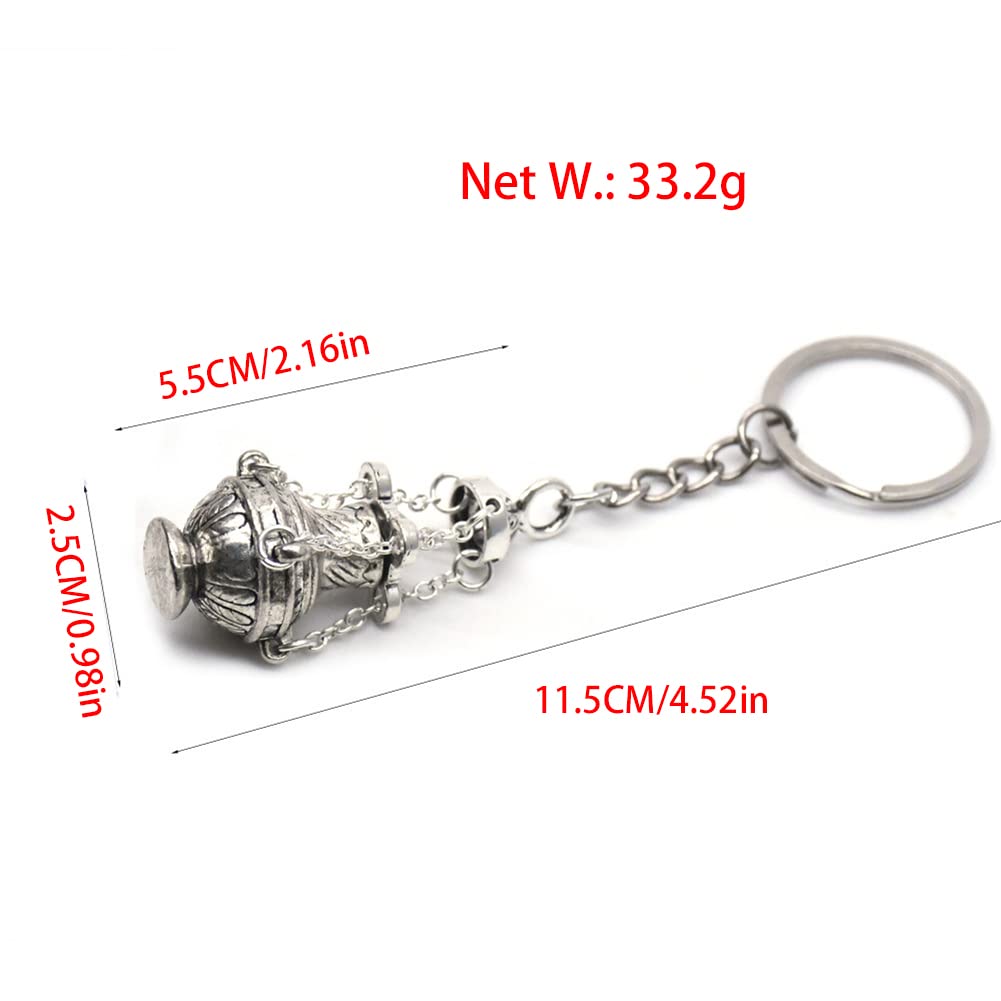 Censer Incense Burner Key Ring Accessory, Silver Tone Christian Faith Keychain Religious Gift Zinc Alloy Censer Key Ring for Bag Keychain Keyring Decoration, 4.52 Inches