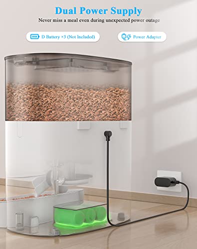Automatic Cat Feeder, HoneyGuaridan 6L Pet Feeder for 2 Cats & Dogs, Auto Cat Dry Food Dispenser with Desiccant Bag, Timer Feeder Portion Control 1-6 Meals per Day, Dual Power Supply, Voice Recorder