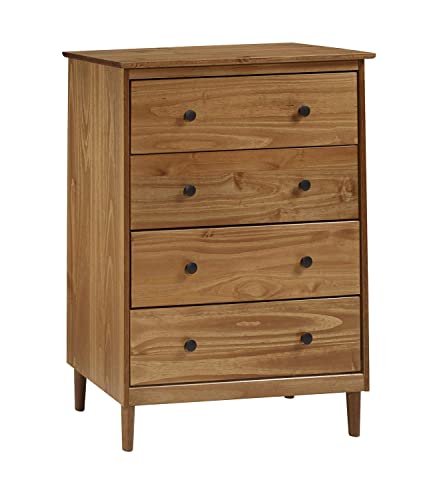 Walker Edison Tall Wood Storage Closet 4 Drawer Dresser for Bedroom Caramel Brown Organizer