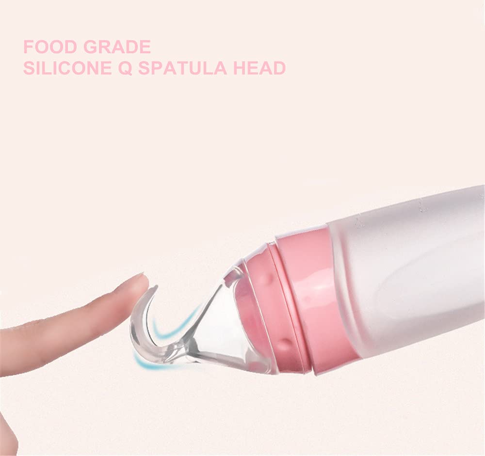 Gaodear Baby Food Feeder,Cartoon Silicone Squeeze Feeding Bottle with Dispenser Spoon for Babies Infant (Pink, 3oz/90ml)