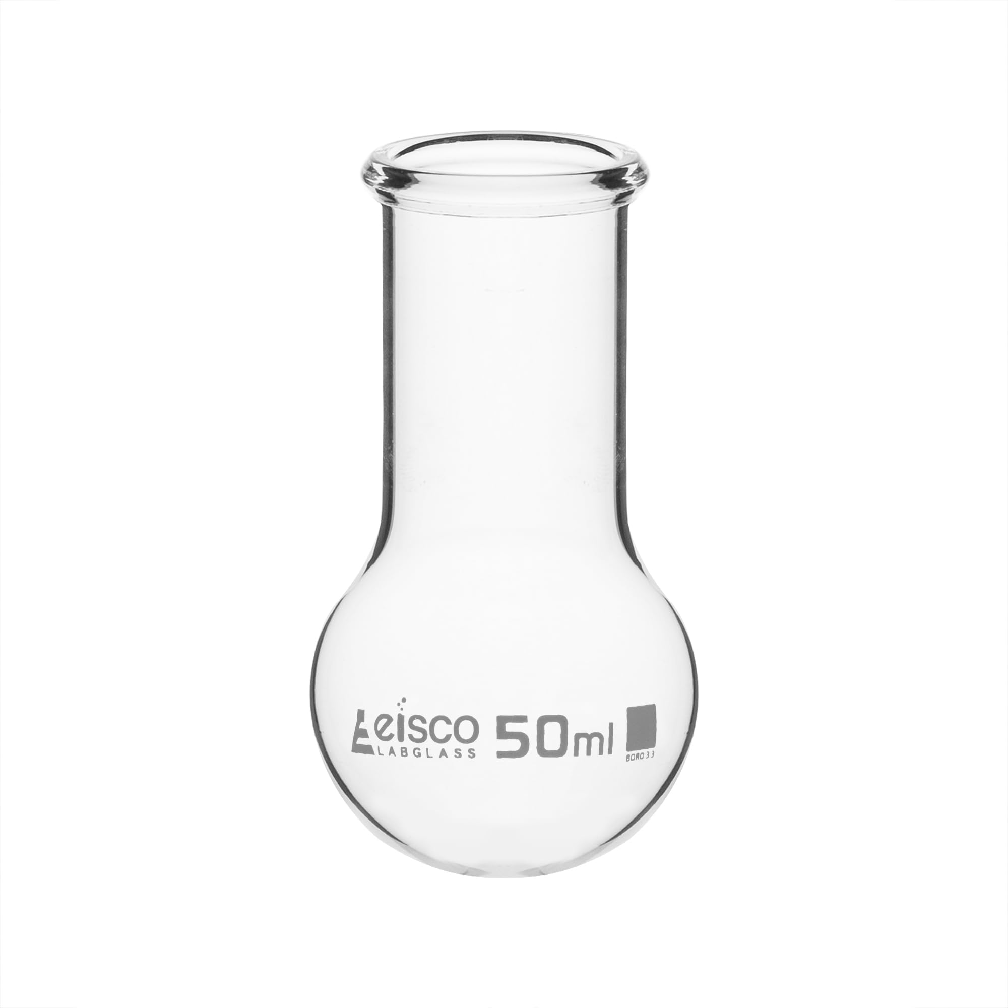 EISCO Boiling Flask, 50ml - Borosilicate Glass - Round Bottom, Wide Neck, Beaded Rim