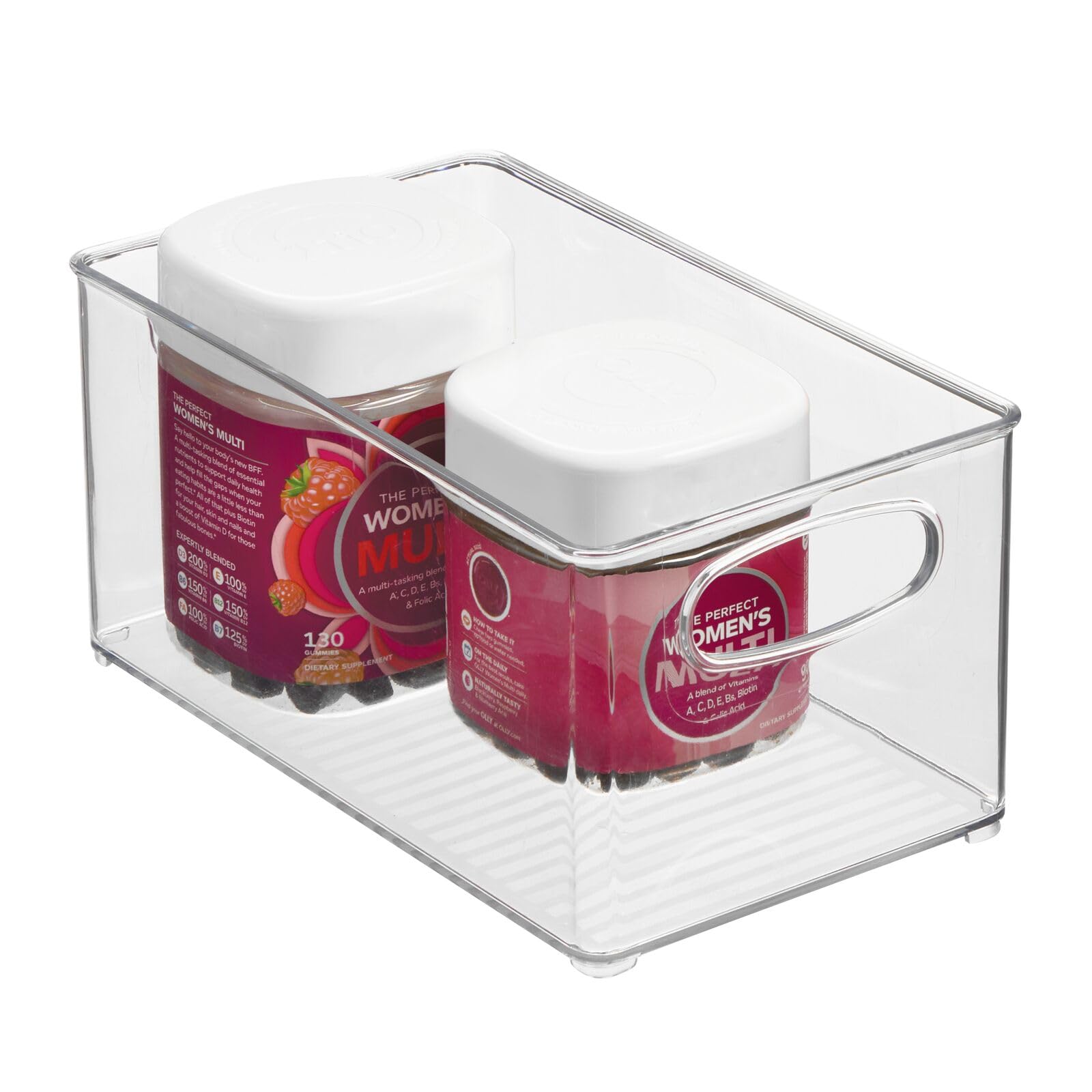 mDesign Plastic Storage Organizer Wide Container Bin with Handles for Bathroom, Home Organization - Holds Vitamins, Supplements, Makeup, Styling Tools - Ligne Collection - 2 Pack - Clear