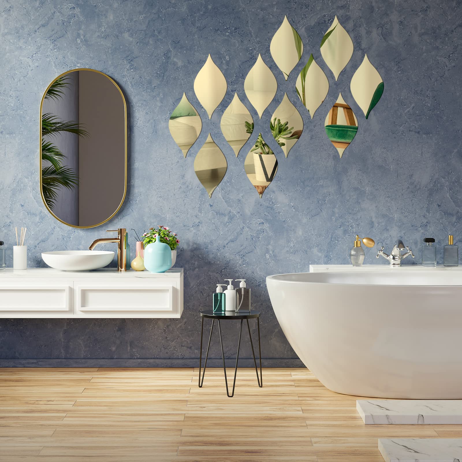 Amyhill 15 Pack Acrylic Mirror Wall Stickers Teardop Mirror Stickers Wall Decor Wavy Mirror Stickers Removable 3D Wall Decals Art for Living Room Bathroom Home Decoration (Gold,Teardrop)