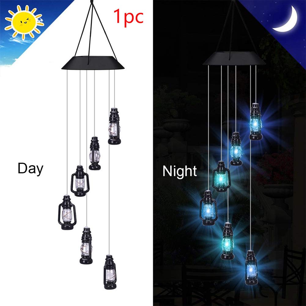Color-Changing Solar Powered Lanterns Wind Chime Wind Moblie LED Light, Spinner Windchime Portable Outdoor Chime for Patio, Deck, Yard, Garden, Home(1Pcs)
