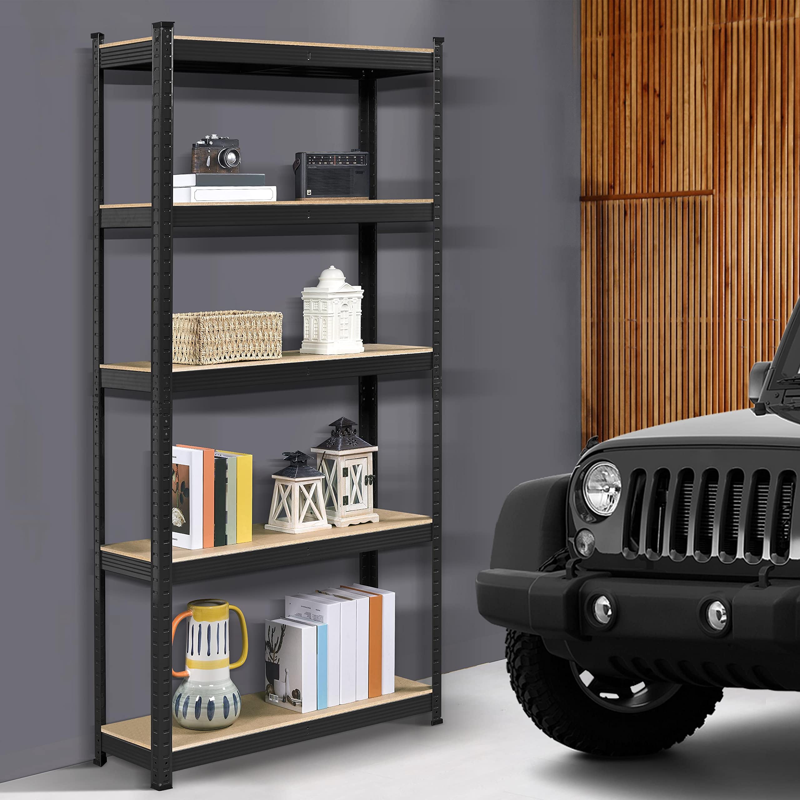 Topeakmart 2 PCS 5-Tier Utility Shelves, Metal Storage Shelves Garage Shelving Unit Adjustable Garage Storage Shelves Storage Racks Heavy Duty Shed Shelving- Black, 35.5 x 12 x 71 Inch
