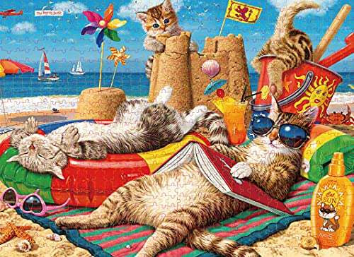 NATGIFT Jigsaw Puzzle Beach Cats Beachcombers 1000 Piece 27.5''(L) x 19.6''(W) Children's Gift Large Puzzle Game Artwork for Adults Teens