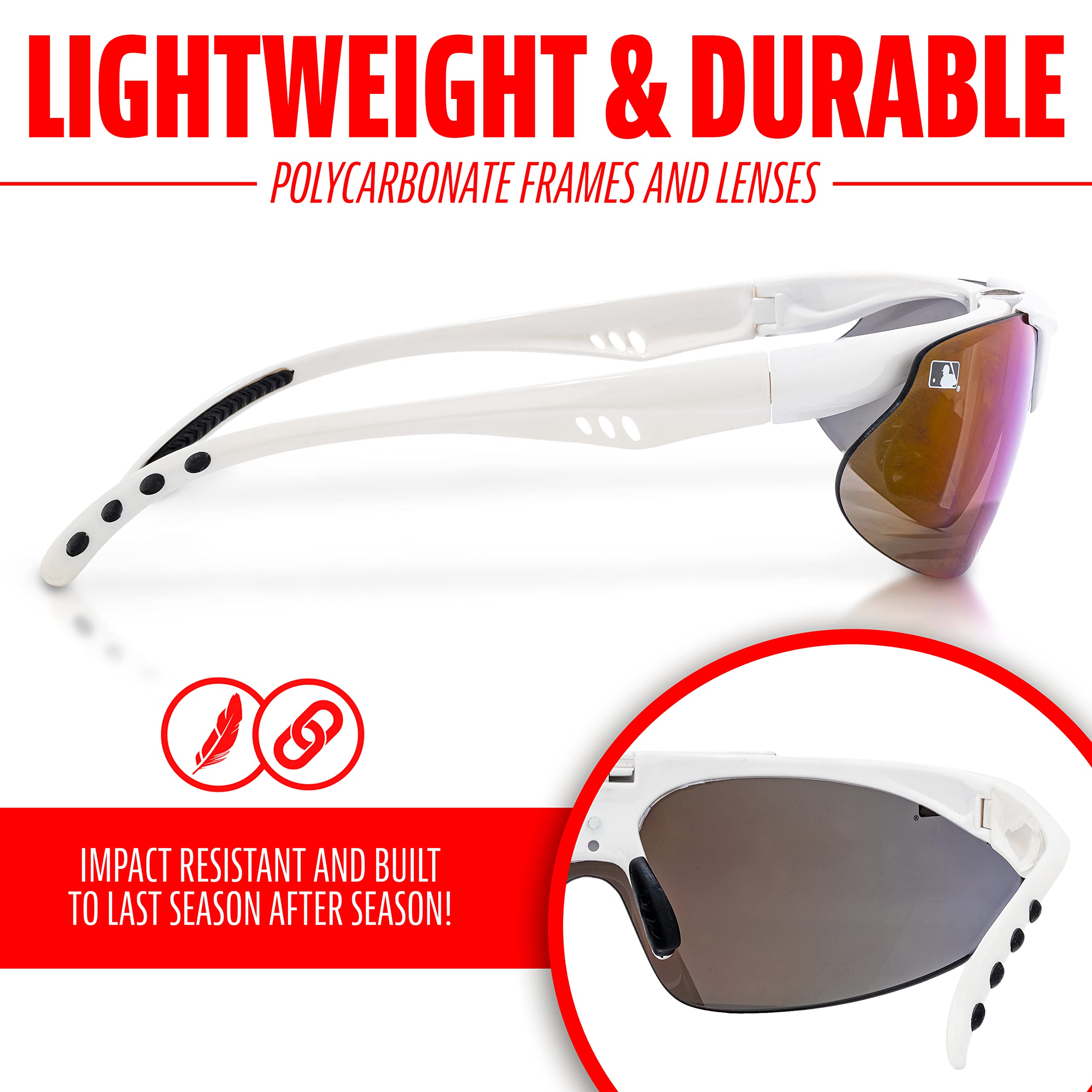 Franklin Sports Oval MLB WHT DLX FLIP-UP Sunglasses, White, 147mm