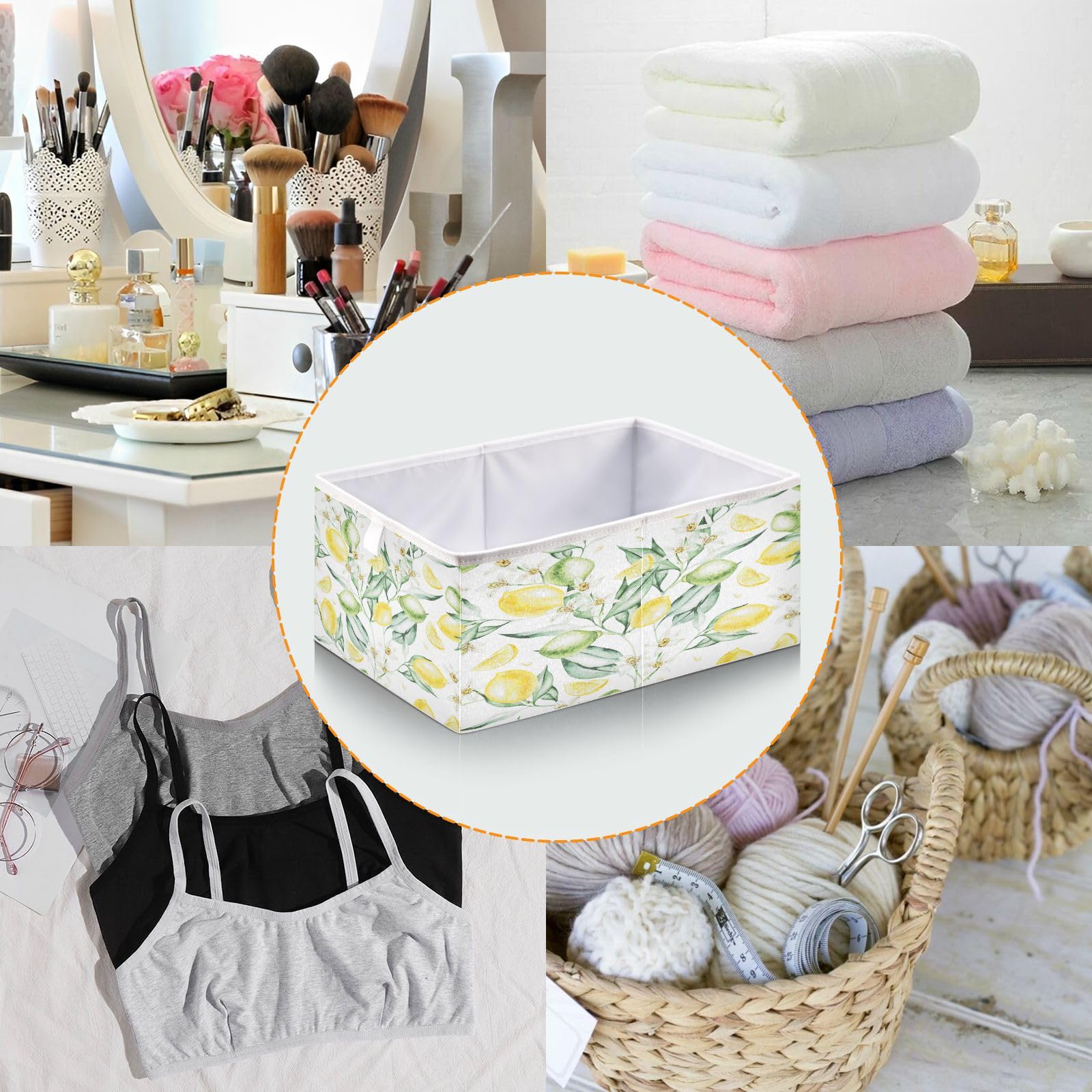 YEGAME Cube Storage Box, Lemon Foldable Fabric Storage Bin Portable Storage Basket for Book shelf Closet Laundry Room Nursery Home Office Decor, 11X11X11In