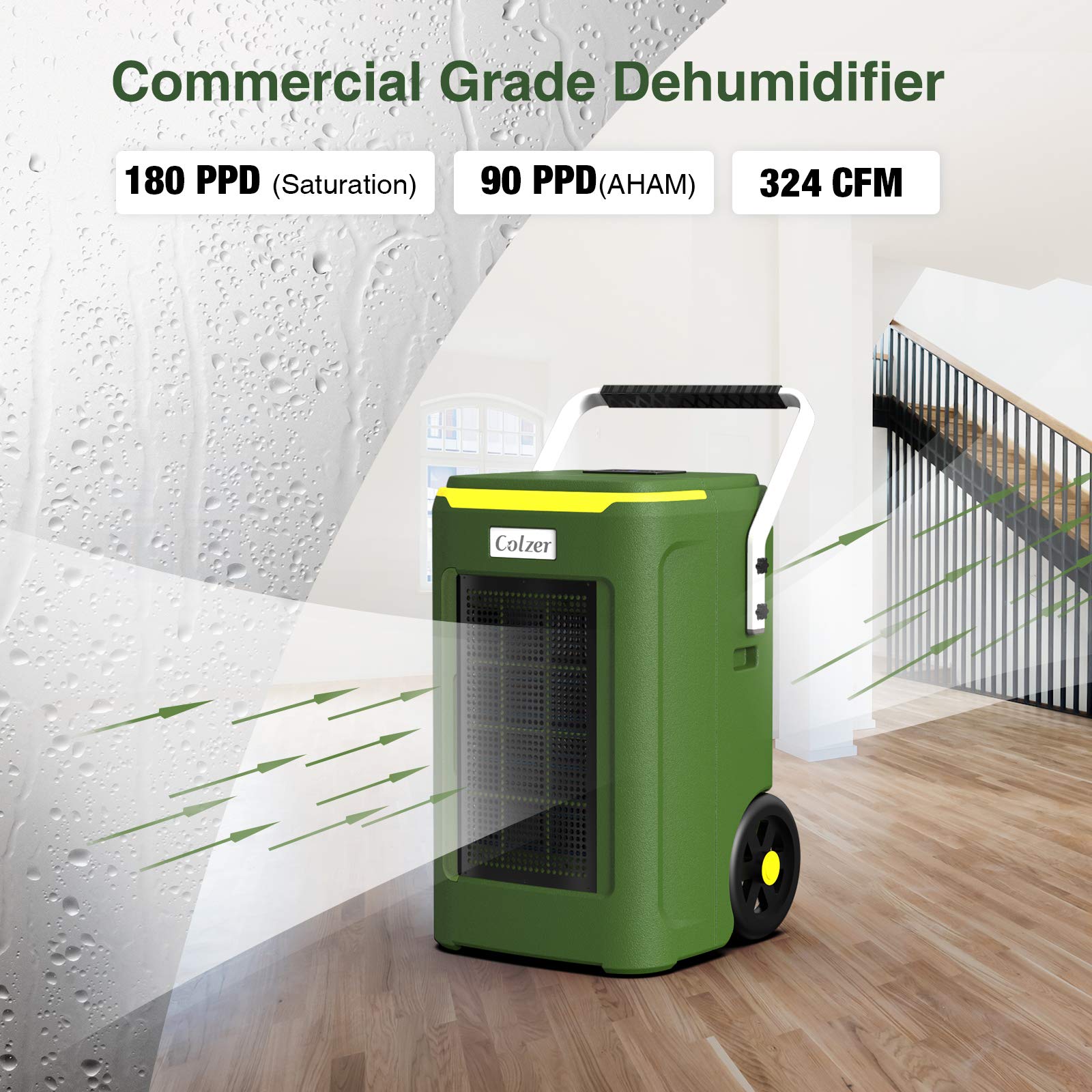 COLZER 180 Pints up to 7,000 Sq. Ft Commercial Dehumidifier Includes Pump & Drain Hose, Powerful Compressor Fast Draw Air for Water Damage, Ideal for Basements, Building Sites, Warehouse