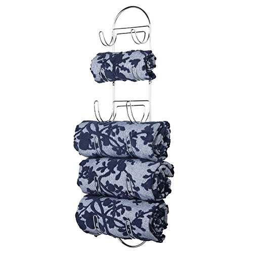 InterDesign Classico Wall Mount Towel Rack with Towel Hooks for Bathroom Storage β Chrome