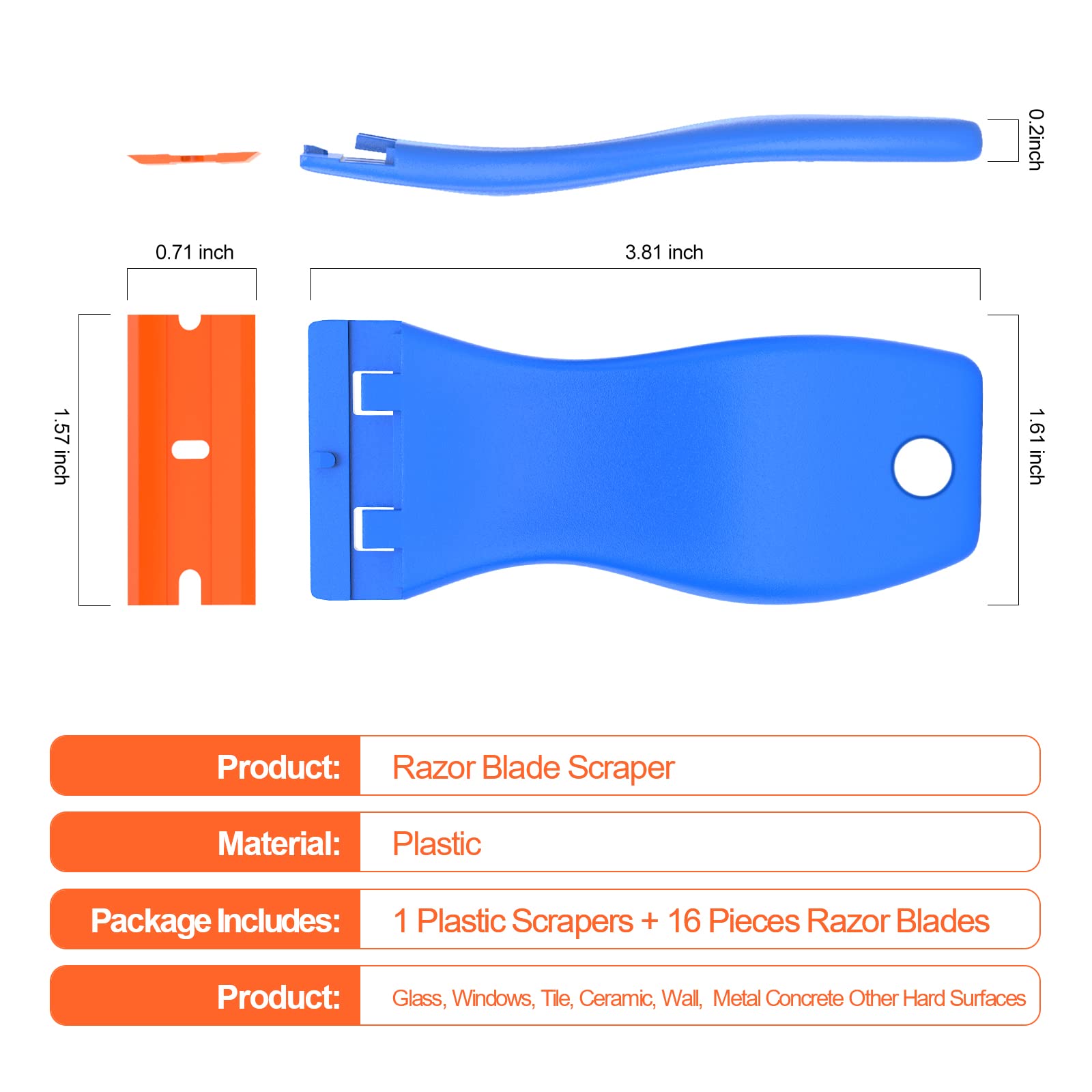 Plastic Razor Blades Scraper Tool - Wall Paint Remover with 16 Pcs Durable Plastic Blades Kit No Scratch Car Window Glass Wood Sticker Removal Floor Stove Kitchen Vinyl Adhesive Decal Tape Cleanings