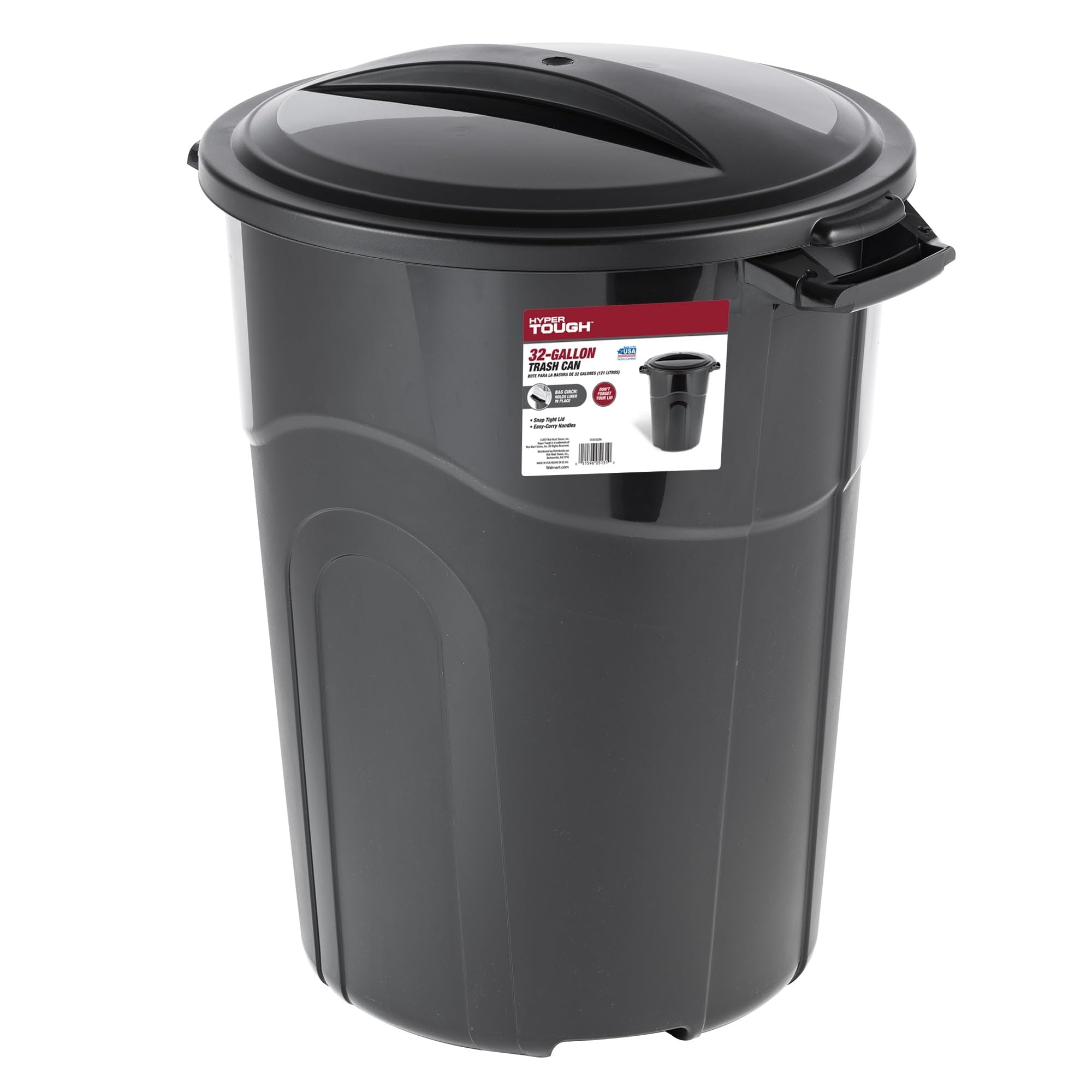 banshao 32 Gallon Heavy Duty Plastic Garbage Can, Included Lid, Indoor/Outdoor, Black