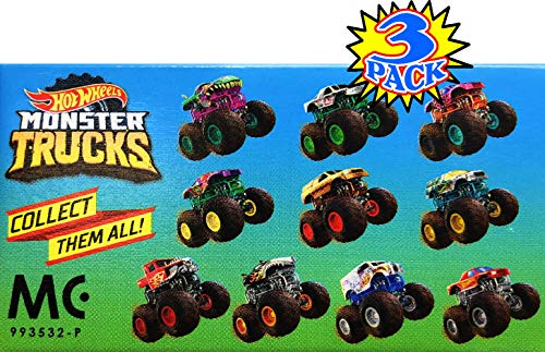 Hot Wheels Monster Trucks Mini Mystery Trucks with Key Launcher (Assorted Series) Blind Box Gift Set Party Bundle - 3 Pack