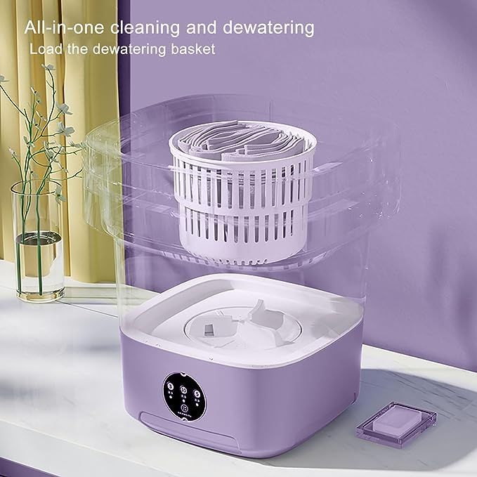 Boredbay Portable Washing Machine, 9L Large Capacity Small Washing Machine,Foldable Washing Machine with Spin-Dry Basket,Mini Washer (Purple)