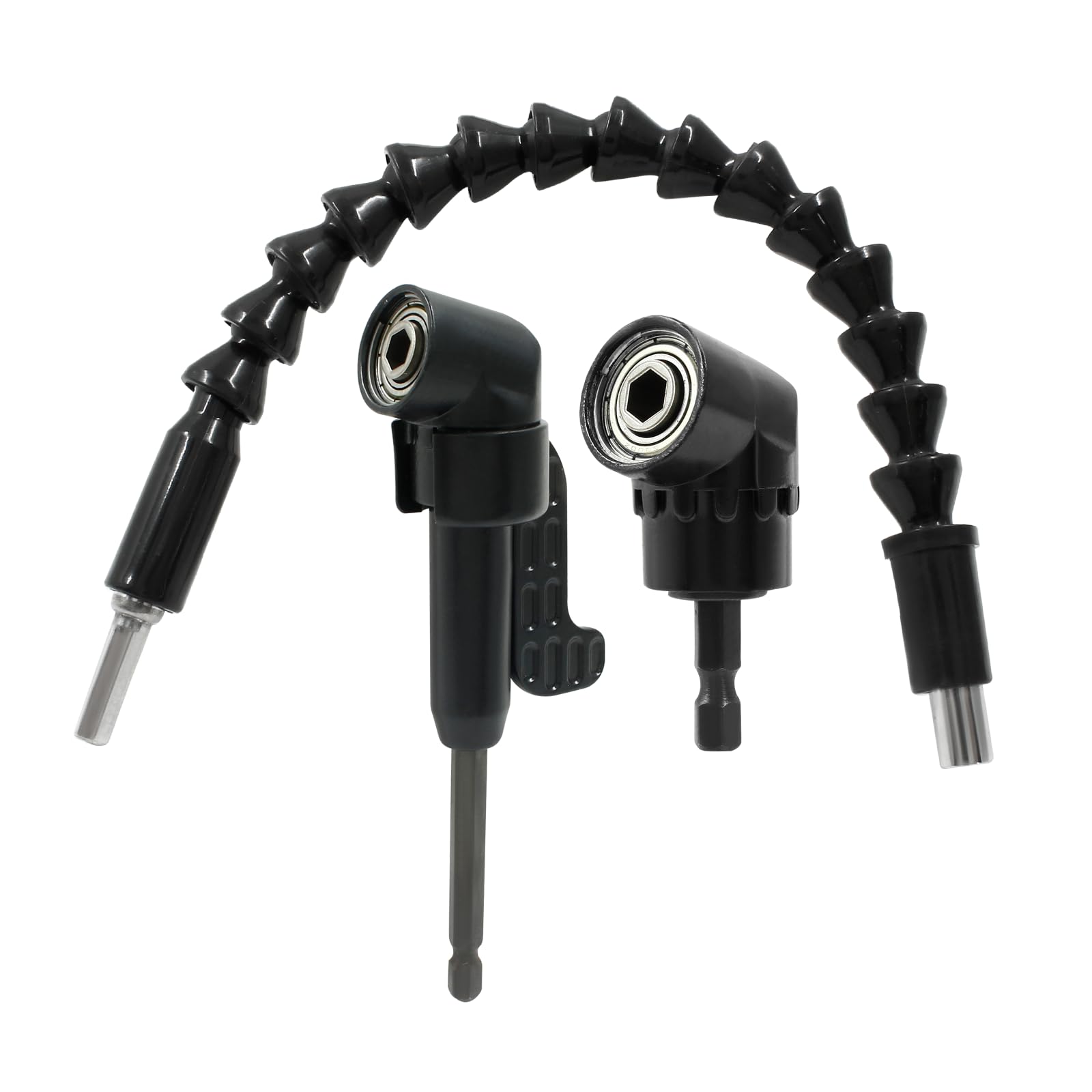 Hordion 3Pcs 105 Degree Right Angle Drill Extension Power Screwdriver Drill Attachment, 1/4 Drive Hex Bit Flexible Screwdriver for Screwdriver Drill(Black)