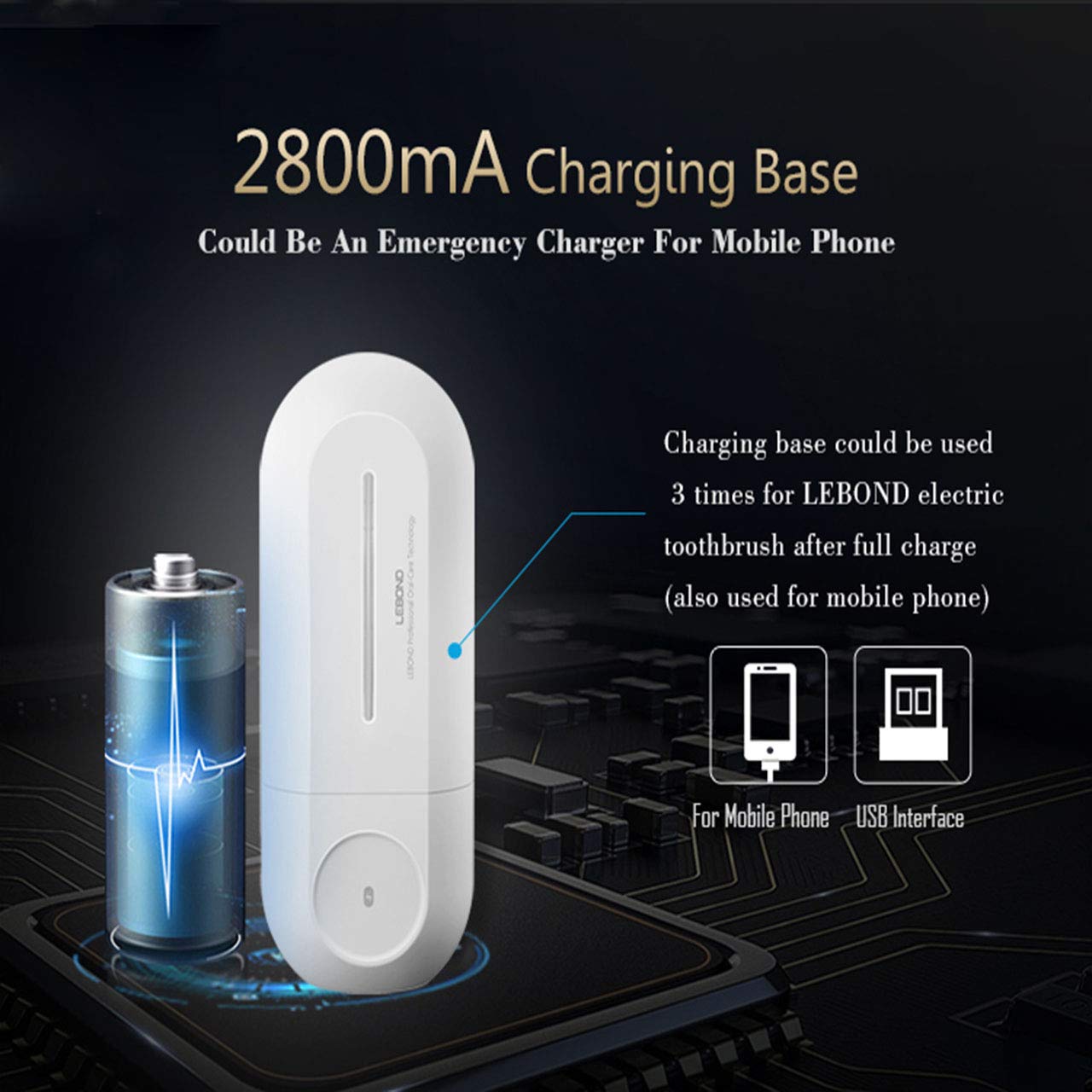 Sonic Electric Toothbrushes with Charging Case & Travel Case, LEBOND USB Inductive Rechargeable Electric Toothbrush with 3 Modes, Smart Timer and 2 Replacement Heads for Kids and Adults