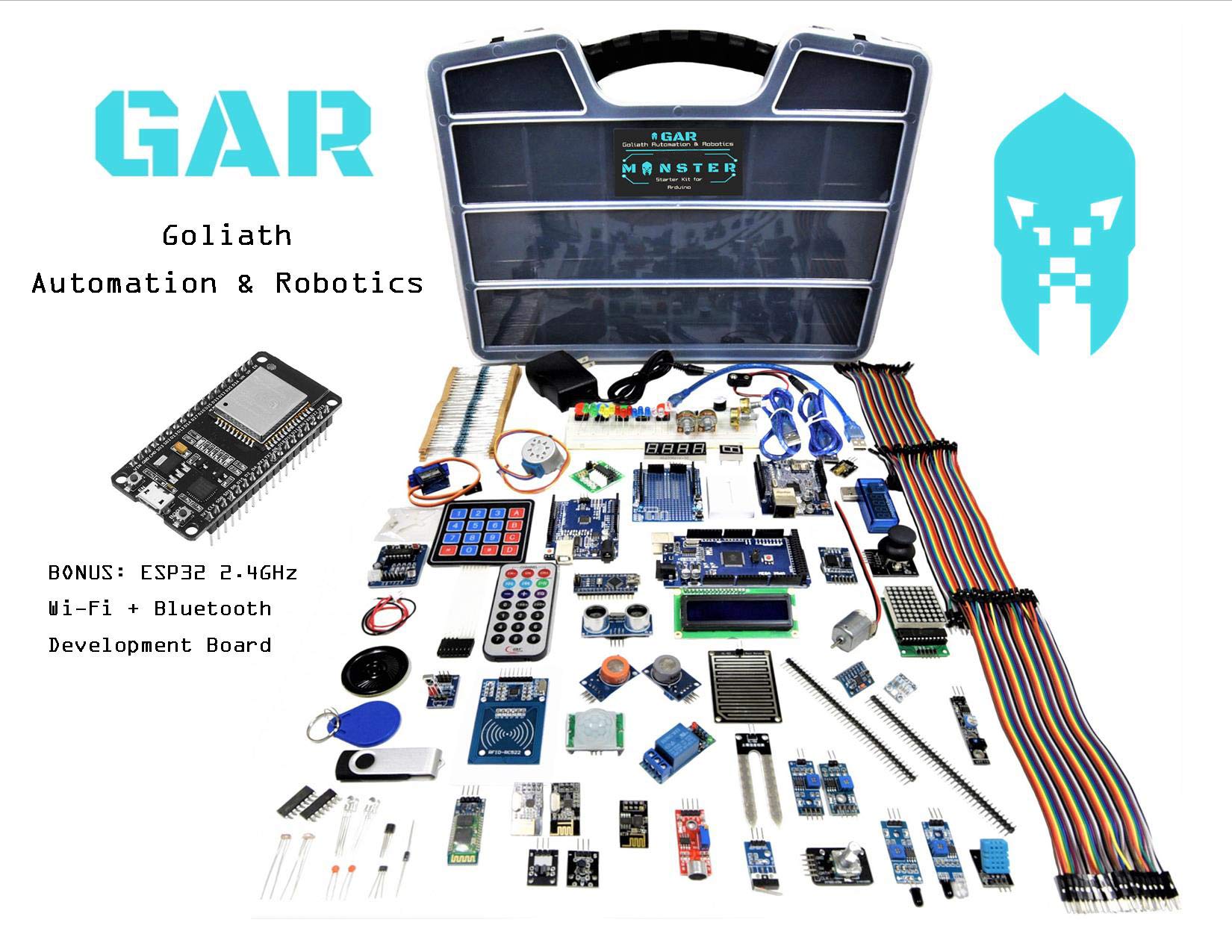 GAR Monster Starter Kit for Arduino Uno Mega Nano, Complete Advanced Set, ESP32, ESP8266, 25 Sensor Modules, Bluetooth WiFi Ethernet for STEM Robotics Projects