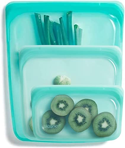 Stasher Silicone Reusable Storage Bag, Sandwich + Snack (Aqua) | Food Meal Prep Storage Container | Lunch, Travel, Makeup, Gym Bag | Freezer, Oven, Microwave, Dishwasher Safe, Leakproof