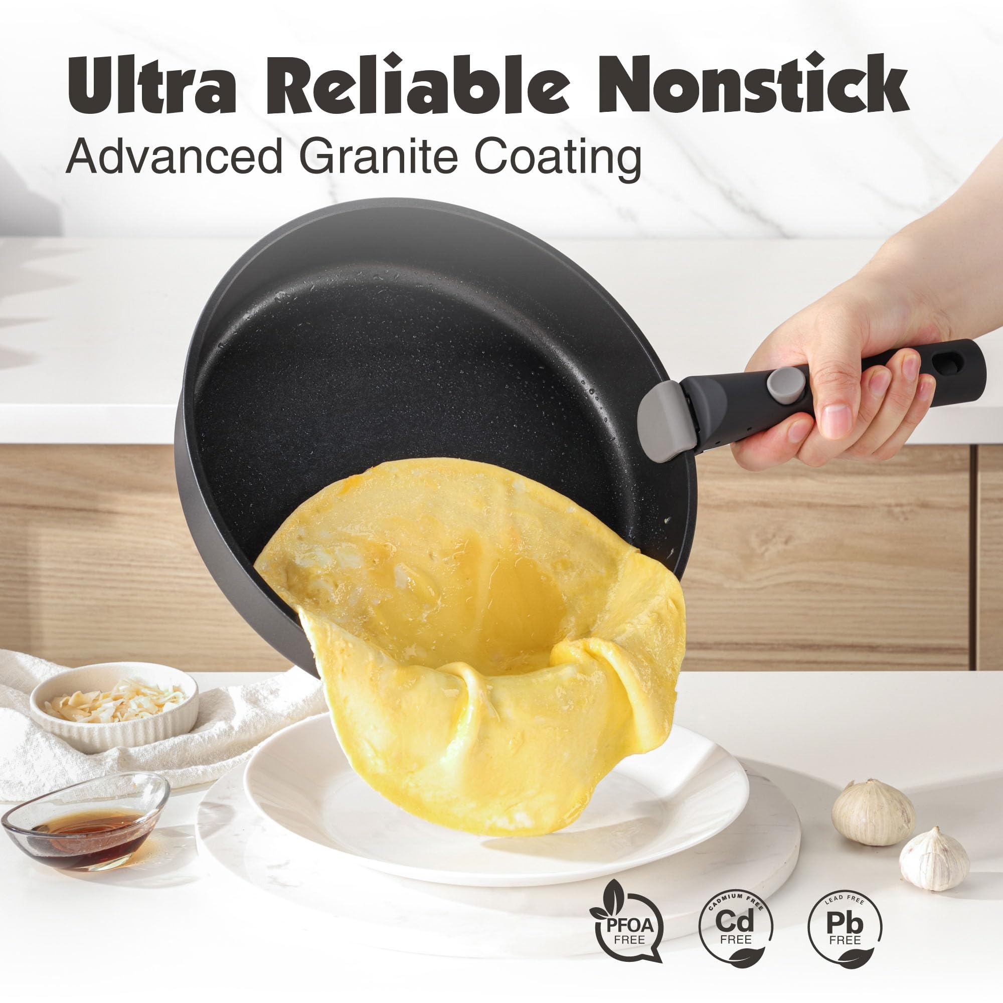 SENSARTE 17 Piece Pots and Pans Set, Nonstick Detachable Handle Cookware, Induction Kitchen Cookware Set with Removable Handle, Healthy Non Stick RV Cookware, Dishwasher & Oven Safe, PFOA Free (Black)