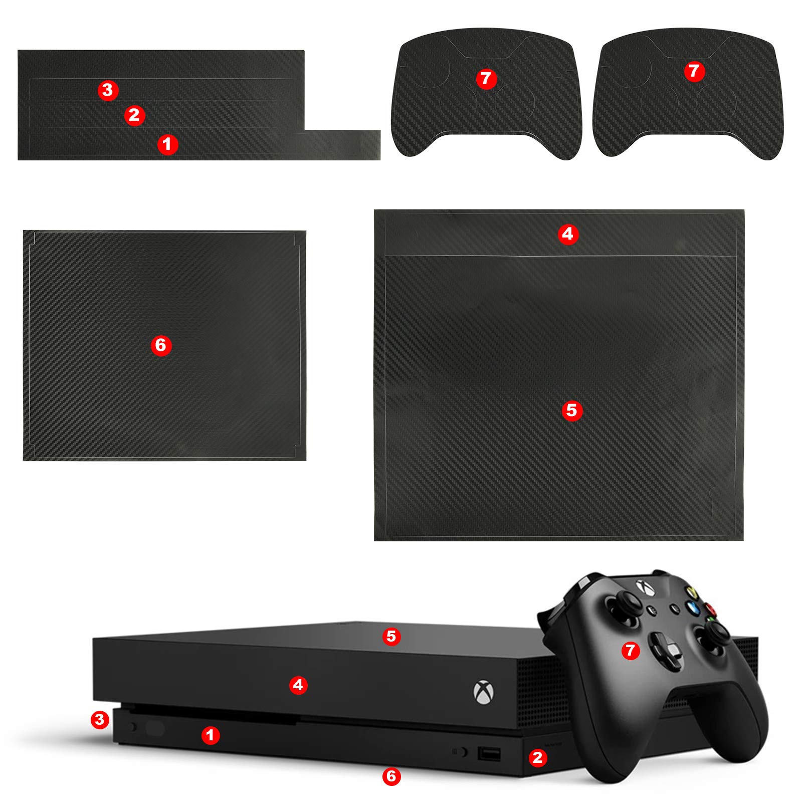 CM Carbon Fiber Protective Skin Decal Sticker Cover Vinyl Skin Wrap for Xbox One X Console and Remote Controllers