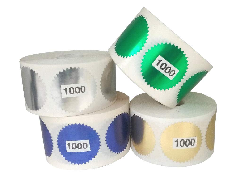 Legal Embossing Labels, Metallic Foil Stickers, 2" Starburst Serrated Edge, (Awards, Crafts, Envelopes, Notary Embossing) (Roll of 1000) (Silver)