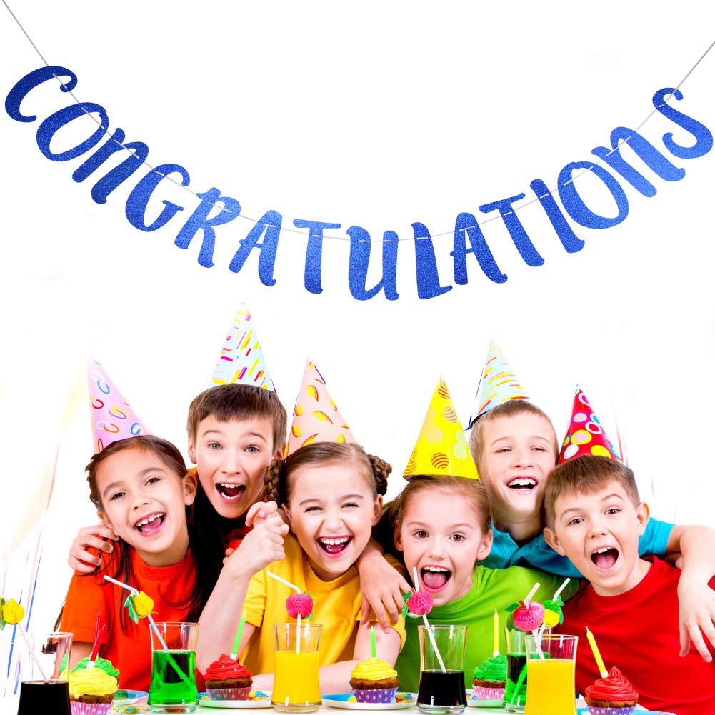 Blue Glitter Congratulations Banner, Congrats Grad Well Done Graduate 2024 We are So Proud of You Graduation Party Bunting Decorations Supplies Backdrop