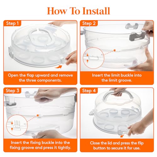 Lifewit Cake Carrier with Lid and Handle, Two Sided Cupcake Carrier Holder for 10β Cake or 9 Standard-Sized Cupcakes, Plastic Round Cake Transport Storage Container Stand for Pies and Cookies, White