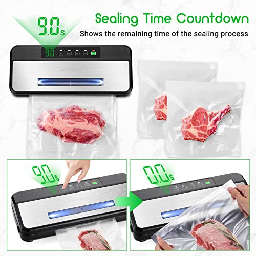 INKBIRD Food Vacuum Sealer Machine, Sealing-Time Countdown& Viewable Window, Automatic Food Sealer, Built-in Cutter and Roll Storage(Up to 20ft), One-Touch Moist Modes for Seasoned Meat, 5-Modes for Daily Need, LED Indicator, Starter Kit with Vacuum Seale