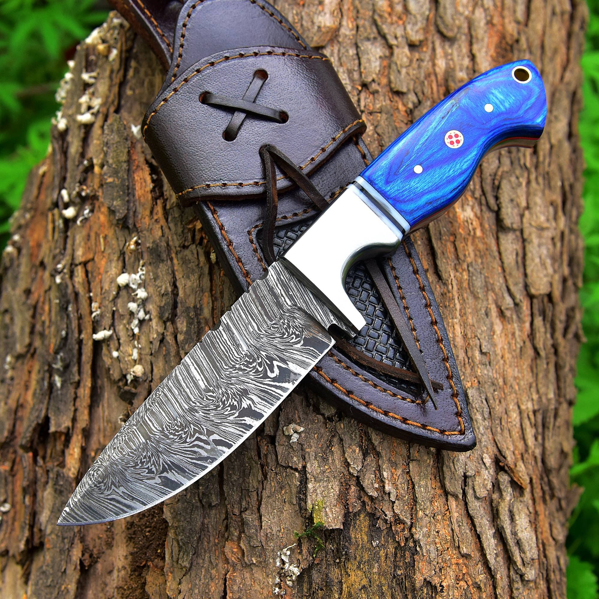 AA Knives Handmade Damascus Steel Hunting knife with Leather Sheath β 9 Inches Fixed Blade Bushcraft Knife with Micarta Handle - Perfect for Survival, Hunting and Camping