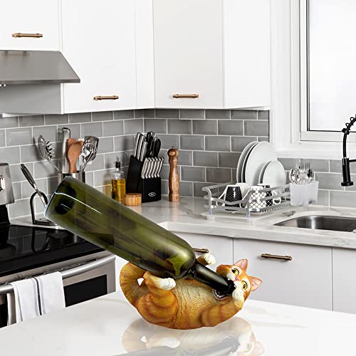 World of Wonders Orange Tabby Cat Decorative Wine Bottle Holder | Wine Bottle Holder for Cabinet | Cat Mom Wine Accessories | Cat Statues Resin Table Top Wine Holders - 9"