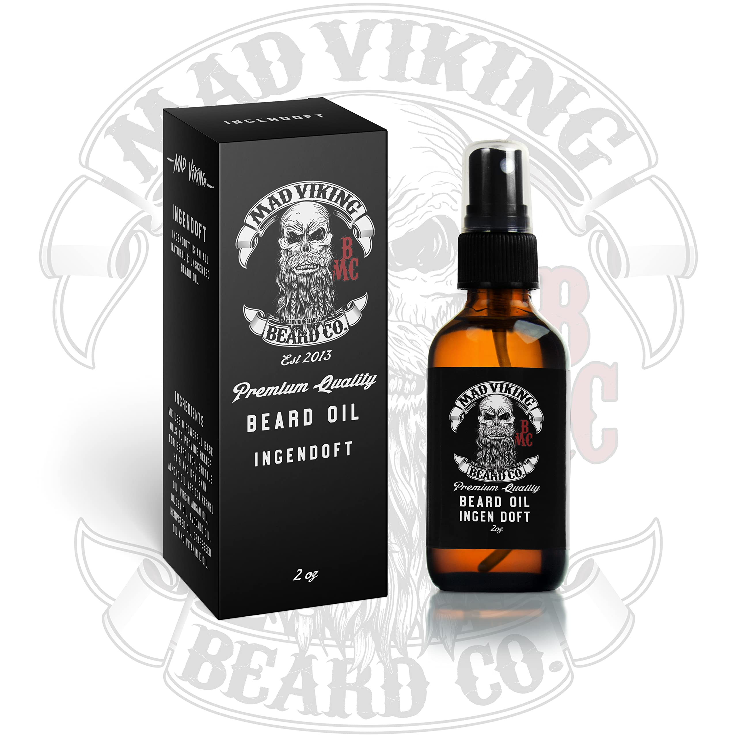 Mad Viking Beard Co. Premium Beard Oil - Natural Softener, Conditioner, and Skin Moisturizer for Thicker, Itch-Free Beards, Made in the USA (Ingen Doft, 2oz)