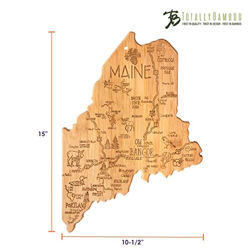 Totally Bamboo Destination Maine State Shaped Serving and Cutting Board, Includes Hang Tie for Wall Display