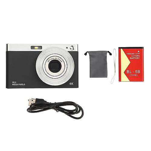 4K Digital Camera, 4K Lightweight Ultra HD Digital Camera, Portable Retro Camera Compact vlog Beauty Filter Camera, for Travel Vlogging (Black)