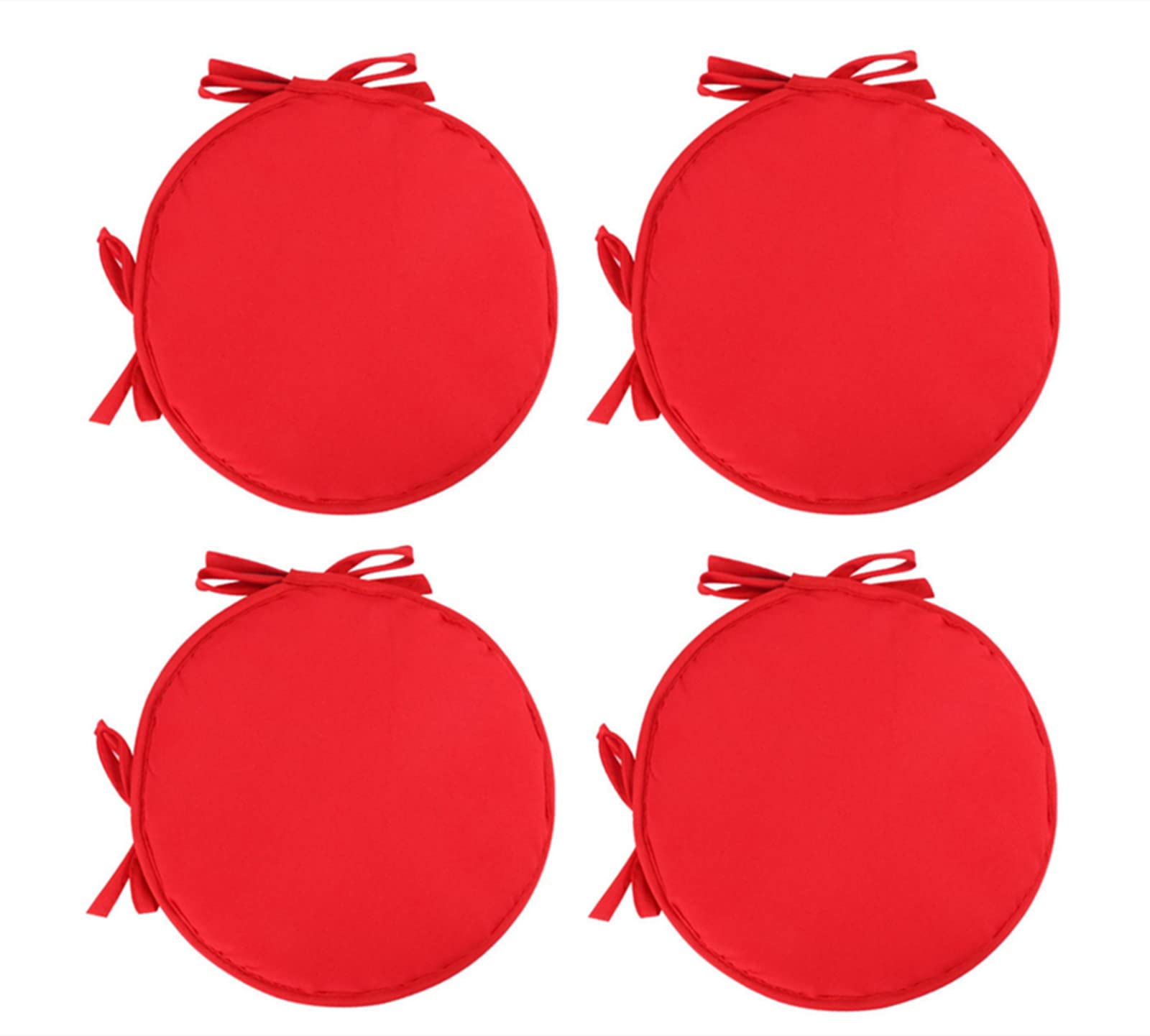 Feniyue 4PCS Round Chair Pads Seat Cushions, Set of 4 Patio with Ties, Soft & Comfortable Dining Indoor Outdoor Cushions or Home Office and Garden Furniture Decoration, Red