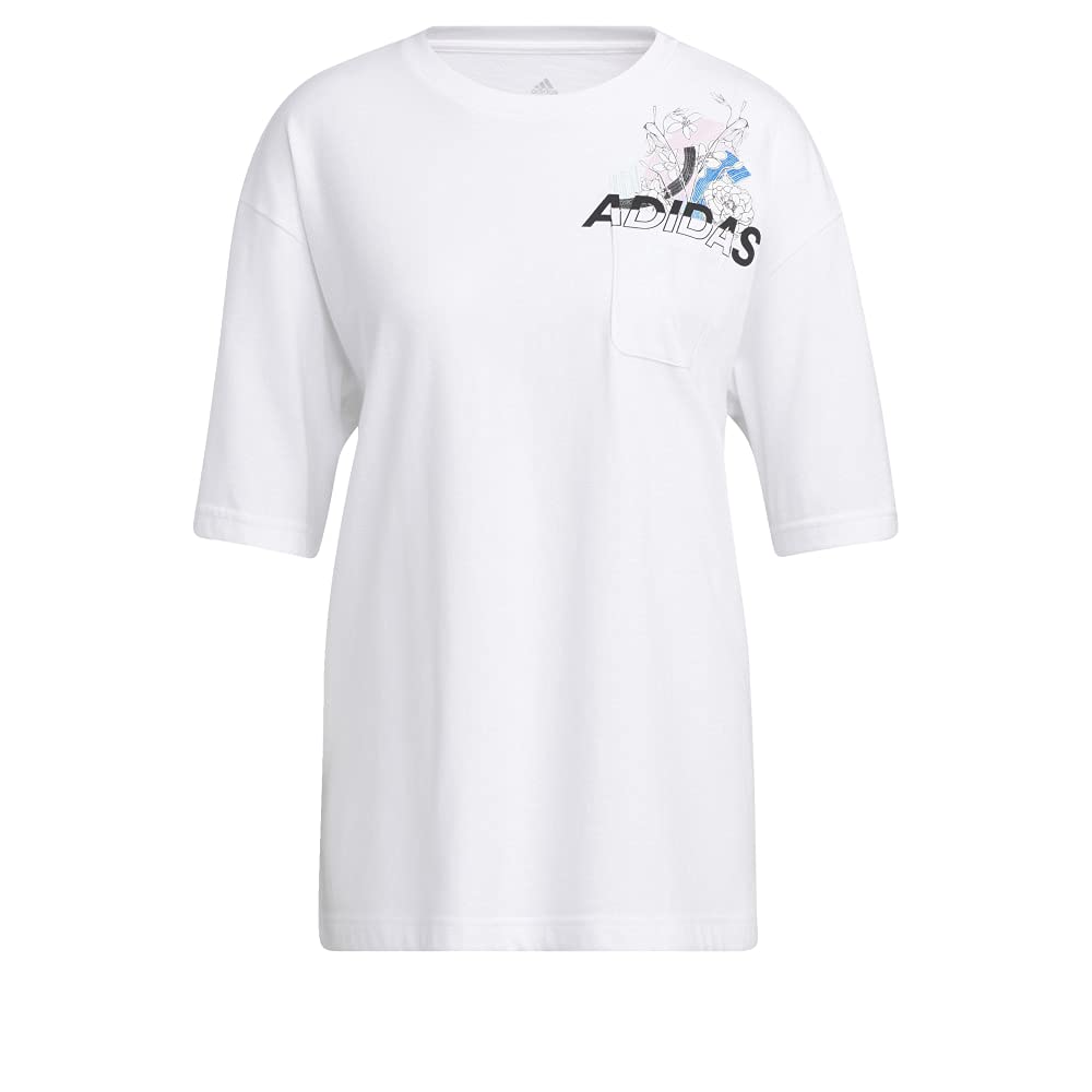 adidas womens Nini Graphics Pocket Tee White Medium