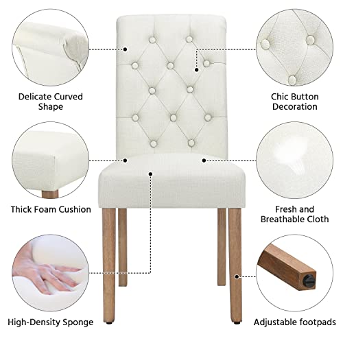 Yaheetech Tufted Dining Chairs Button Parsons Diner Chair Upholstered Fabric Dining Room Chairs with Solid Wood and Padded Seat Stylish Dining Chairs Kitchen Chairs Set of 2, Beige