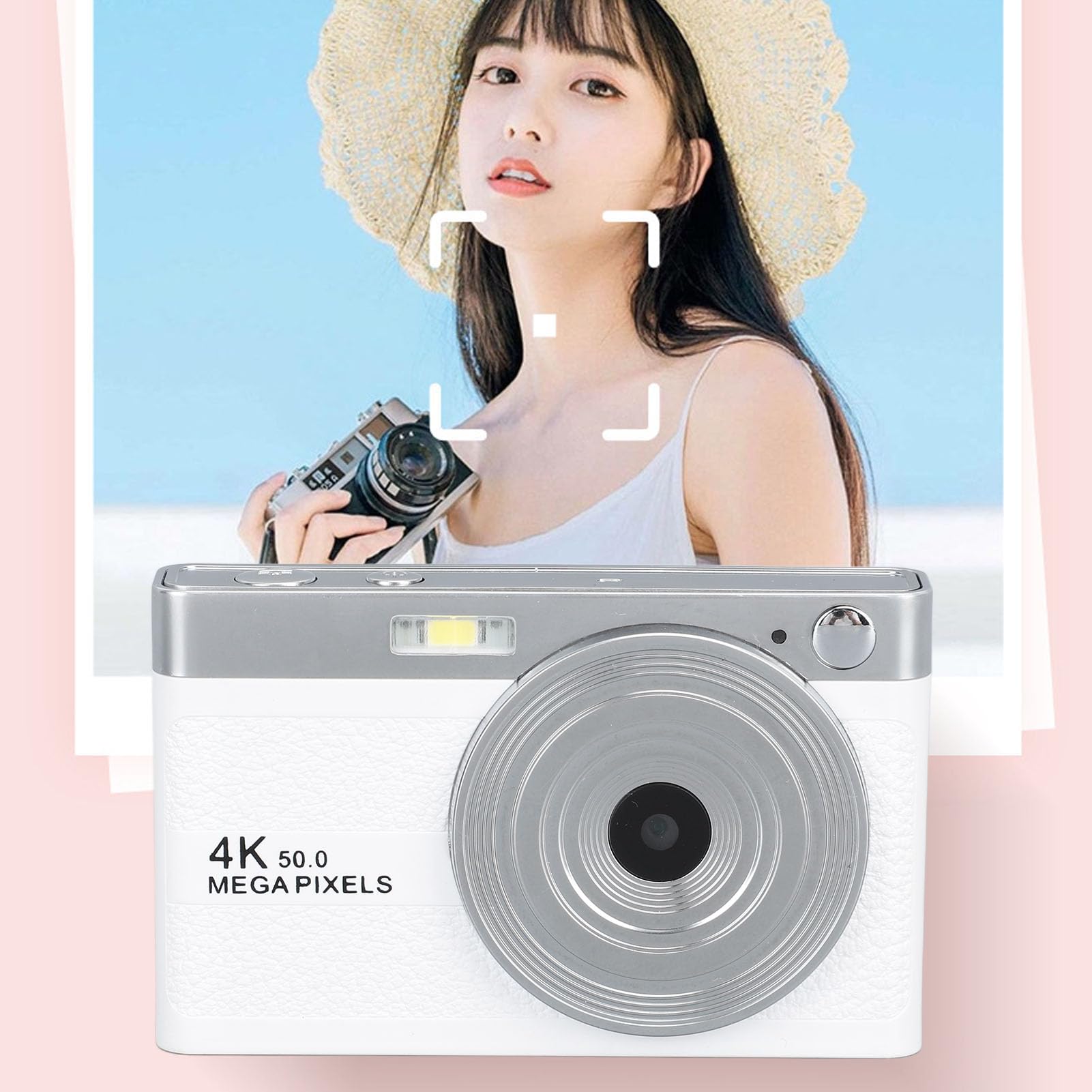 4K Digital Camera, C12 50MP 16X Digital Zoom FHD 1080P Point and Shoot Camera for Kids, Anti Shake & Autofocus Compact Vlogging Camera with Fill Light, 750Mah Rechargeable