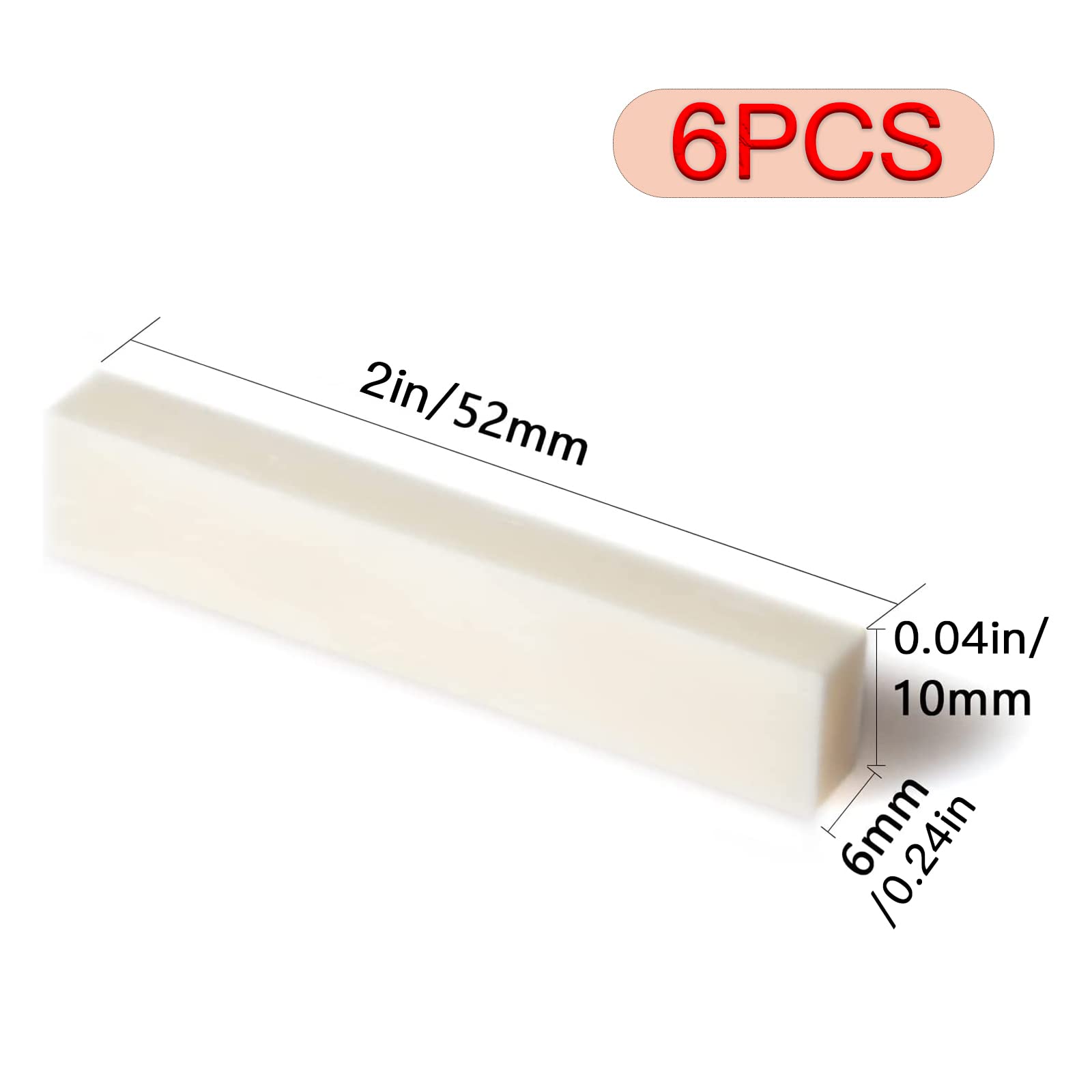 Cheerock 6Pcs Guitar Bone Nuts, Blank Guitar Bridge Saddle and Nut, Pure Bone Nut for Electric Bass Acoustic Classical Guitar Mandolin Banjo Ukulele DIY