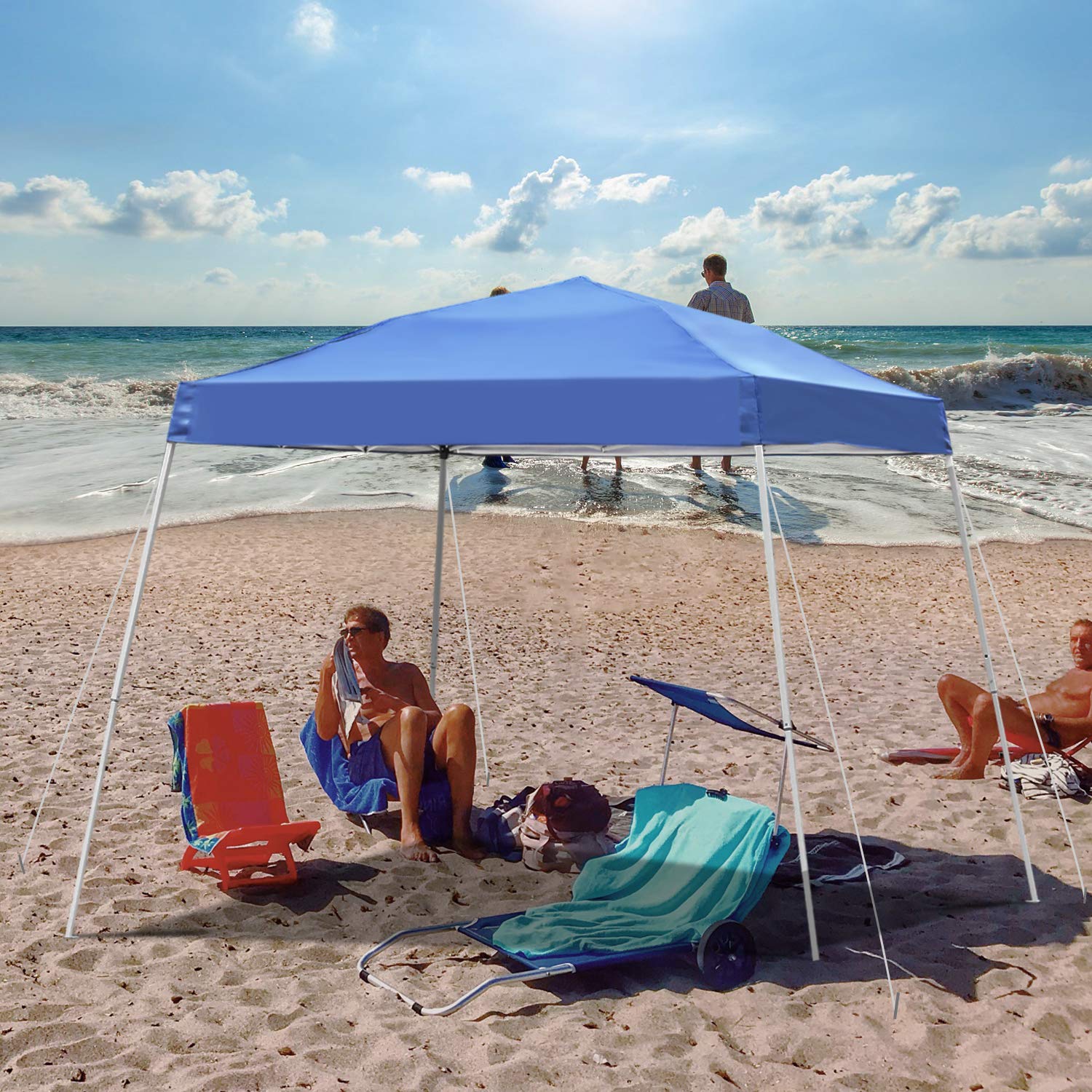 8x8ft Pop up Canopy Tent Outdoor Instant Folding Easy up Canopy for Beach Camping Party,Wedding with Carry Bag, Ground Nail,Blue
