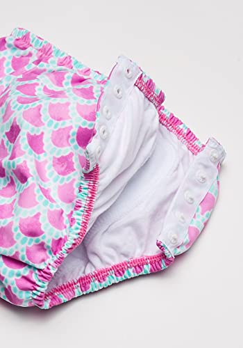 Swim Time Girls' Reusable Swim Diaper UPF 50+ with Side Snaps, Purple Mermaid Print, Medium