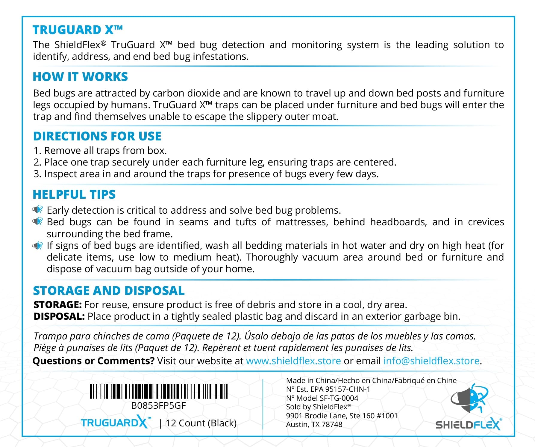 Bed Bug Trap — 12 Pack | TruGuard X Bed Bug Interceptors (Black) | Eco Friendly Bed Bug Traps for Bed Legs | Reliable Insect Detector, Interceptor, and Monitor for Pest Control and Treatment