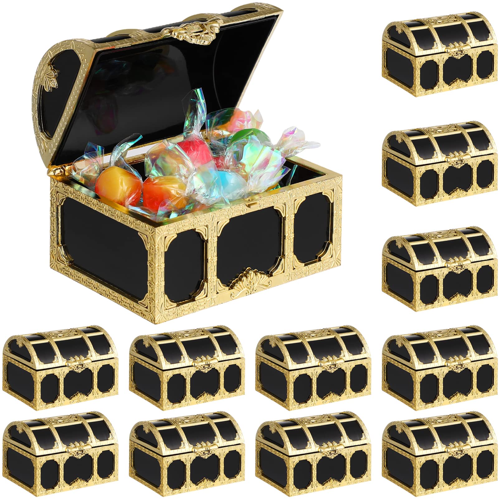 Toyvian 12Pcs Pirate Treasure Chests Plastic Candy Storage Boxes Treasure Chest Toys Vintage Pirate Jewelry Box Games Toy Set Pirate Birthday Party Favors Supplies for Boys Girls Halloween Party