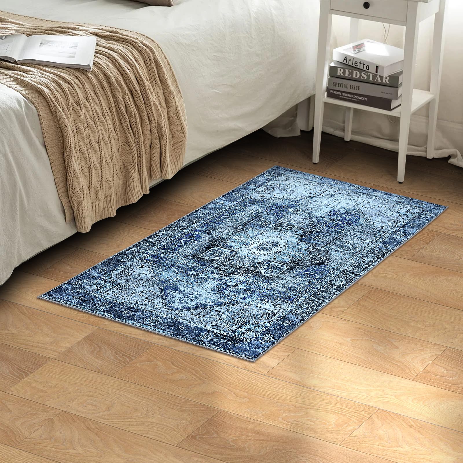 Worxvell 3x5 Washable Rug - 3x5 Bedroom Non Slip Rugs for Kitchen Bathroom Area Rug Oriental Backing Rubber Carpet for Small Entryway Entry Office Indoor Low Pile Throw Mat