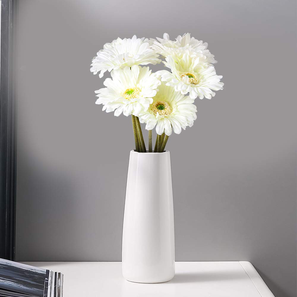 Flovewer 17 Inch Tall 7 Pcs Gerber Daisy Artificial Flower Bouquet Fake Silk Flowers for Handwork Wedding Party Home Garden Decoration(White)