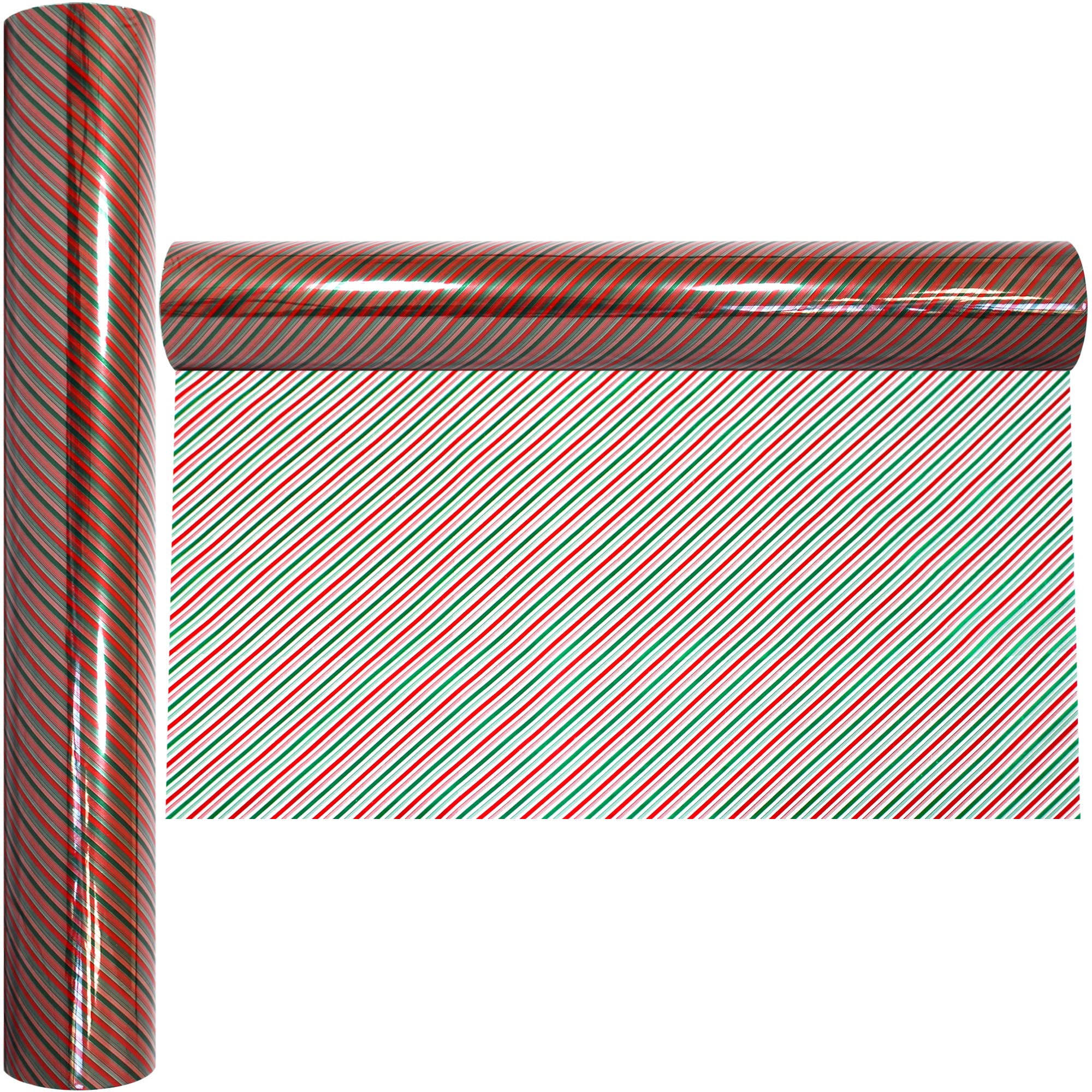 AnapoliZ Christmas Cellophane Wrap Roll | 100’ Ft. Long X 16” in. Wide | 2.3 Mil Crystal Clear Christmas Stripes Cellophane | Gifts, Baskets, Treats Wrapping Paper | Red and Green Stripes Cello Roll