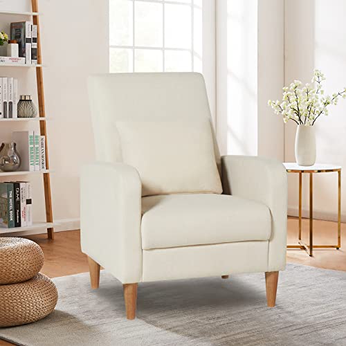 COLAMY Modern Upholstered Accent Chair Armchair with Pillow, Fabric Reading Living Room Side Chair,Single Sofa with Lounge Seat and Wood Legs,Beige