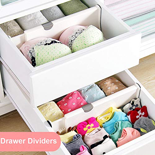 Xavnia Drawer Divider Organizers 6 Pack, Adjustable Separators High Expandable from 11-17 Inches for Bedroom, Closet, Baby Drawer, Office Desk, Kitchen Storage