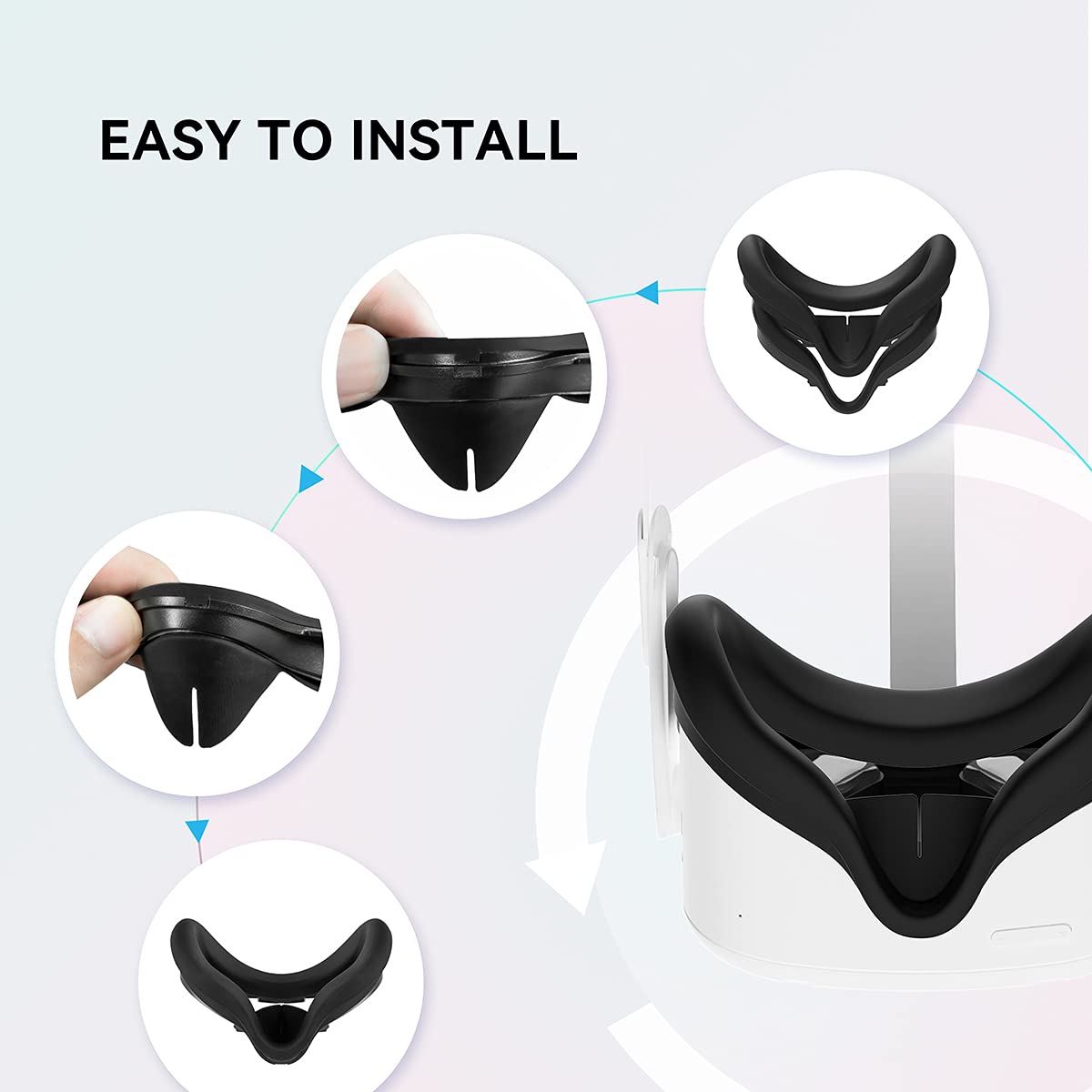 CNBEYOUNG VR Face Cover Compatible with Quest 2, Sweatproof Silicone Face Pad Mask & Face Cushion for Quest 2 VR Headset-Black