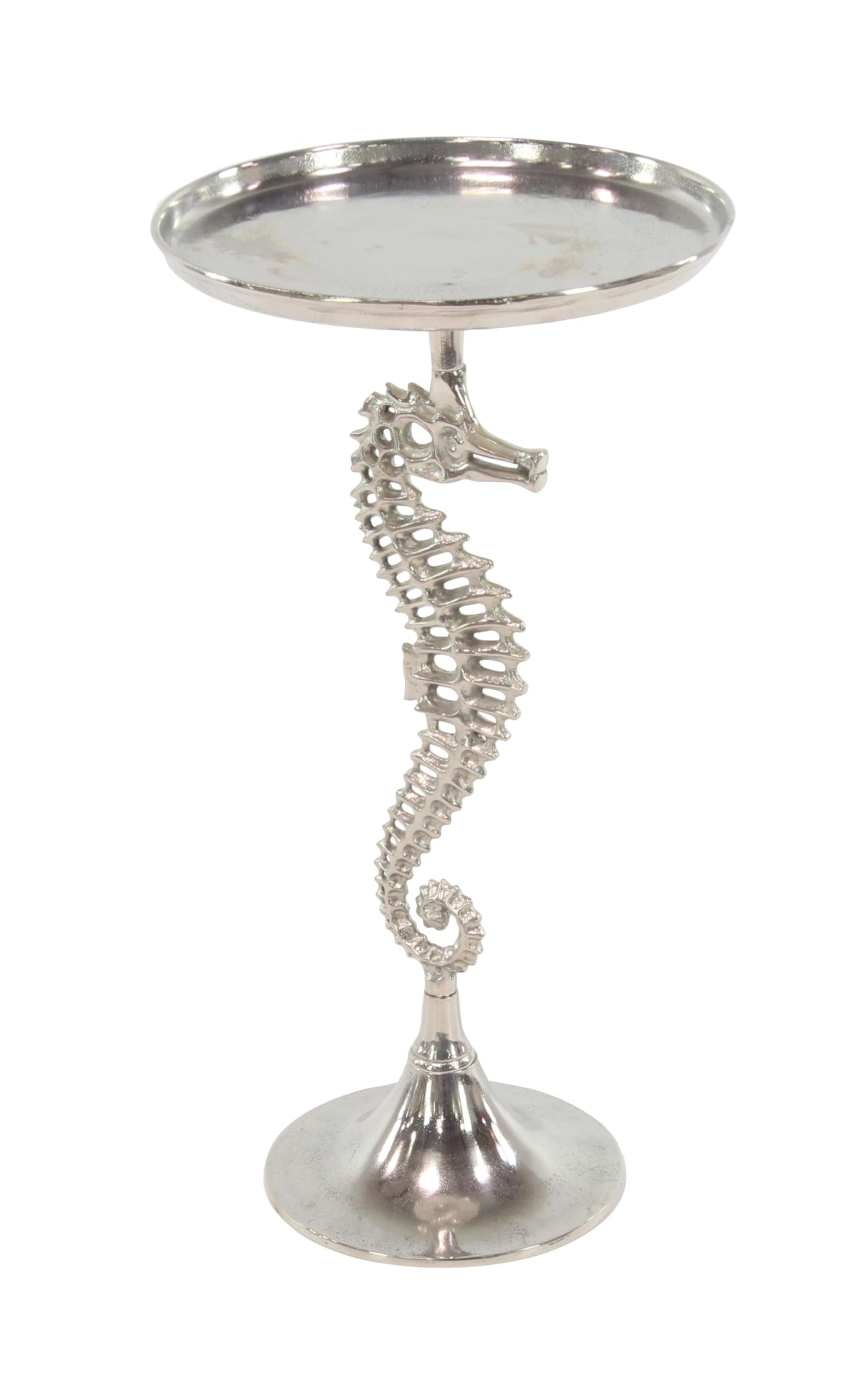 Deco 79 Aluminum Metal Sea Horse Side End Accent Table End Table, Side Table 16" x 16" x 29", Silver